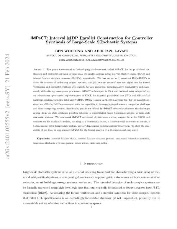 (PDF) IMPaCT: Interval MDP Parallel Construction for Controller Synthesis of Large-Scale ...