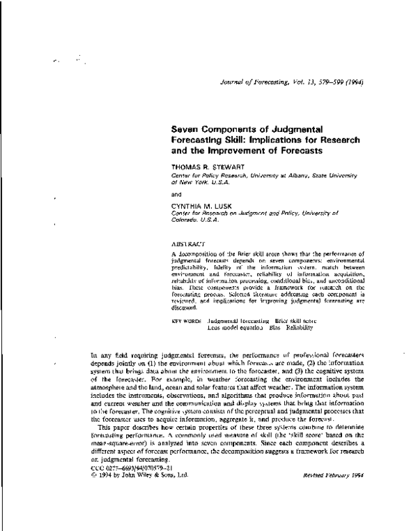 (PDF) Seven components of judgmental forecasting skill: Implications ...