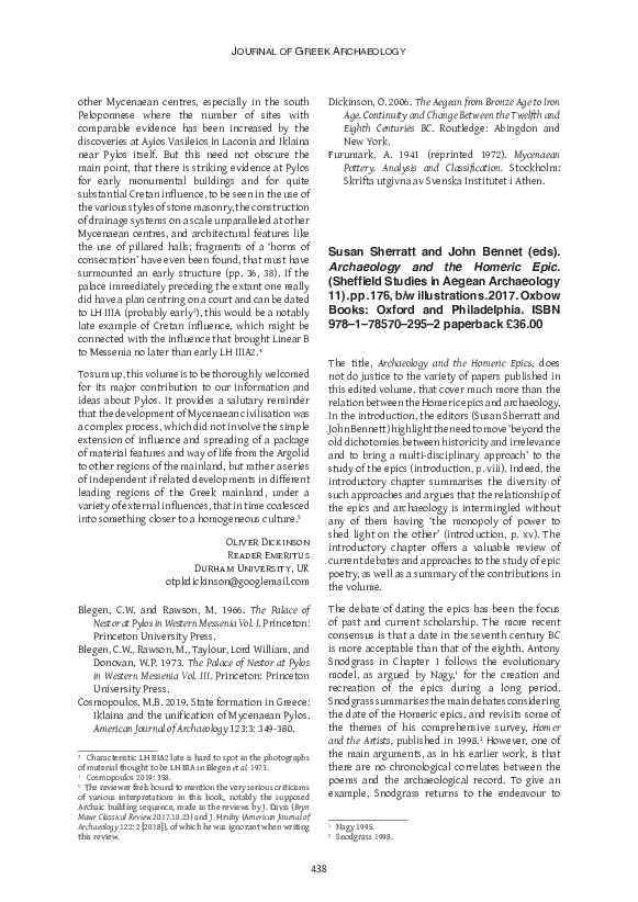 (PDF) Susan Sherratt and John Bennet (eds). Archaeology and the Homeric ...