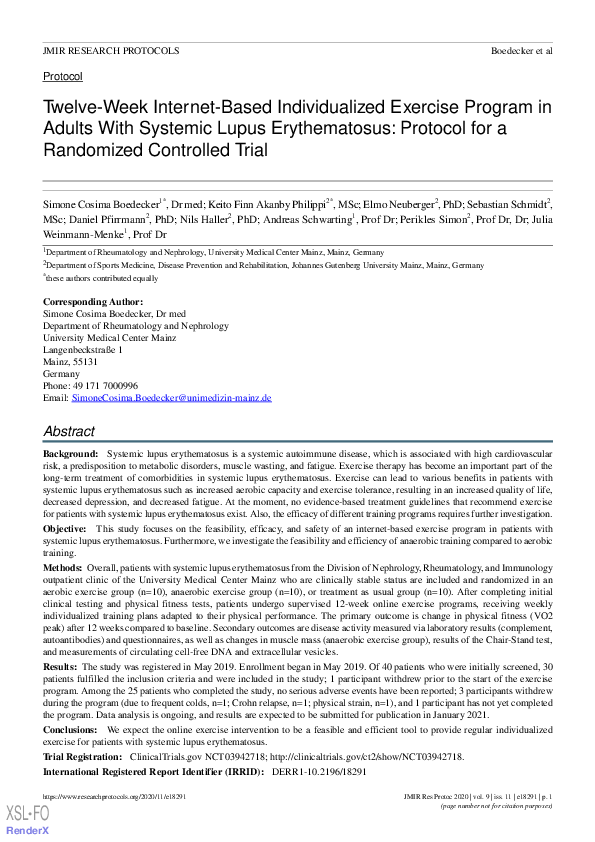 (PDF) Twelve-Week Internet-Based Individualized Exercise Program in Adults With Systemic Lupus ...
