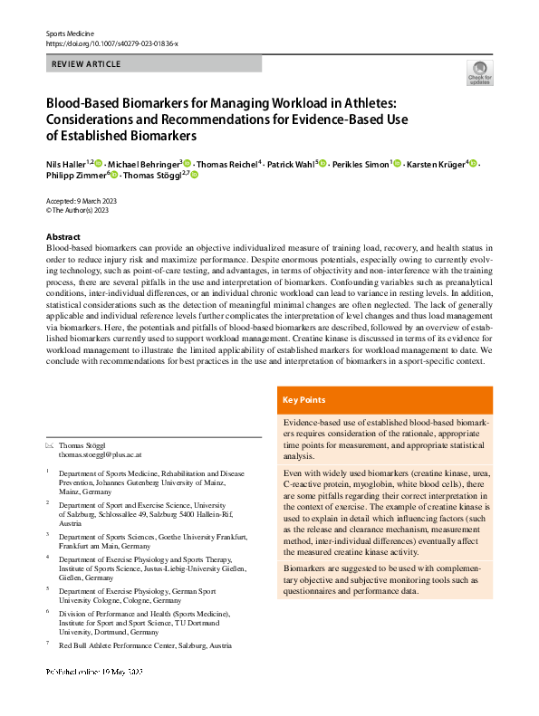 (PDF) Blood-Based Biomarkers for Managing Workload in Athletes ...