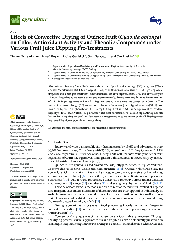 (PDF) Effects of Convective Drying of Quince Fruit (Cydonia oblonga) on Color, Antioxidant ...