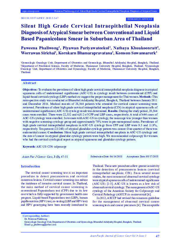 (PDF) Silent High Grade Cervical Intraepithelial Neoplasia Diagnosis of ...