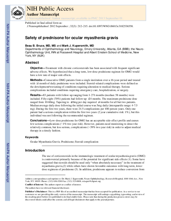 (PDF) Low-Dose Prednisone in Ocular Myasthenia Gravis