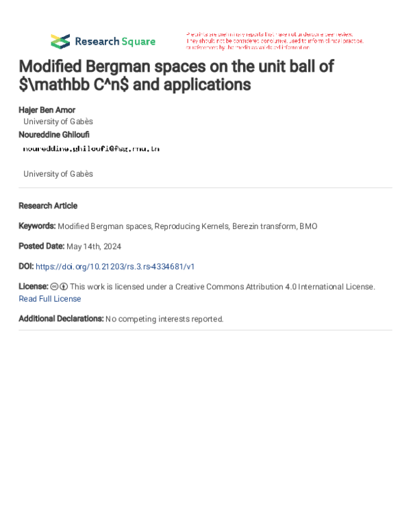Pdf Modified Bergman Spaces On The Unit Ball Of Mathbb C N And Applications Noureddine