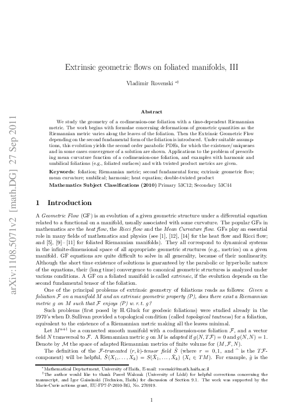 (PDF) Extrinsic geometric flows on foliated manifolds, III