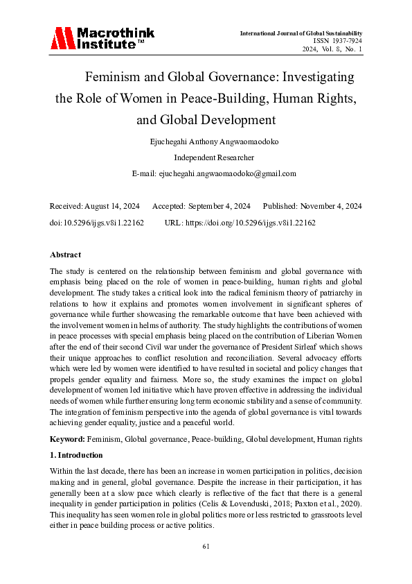 (PDF) Feminism and Global Governance: Investigating the Role of Women ...