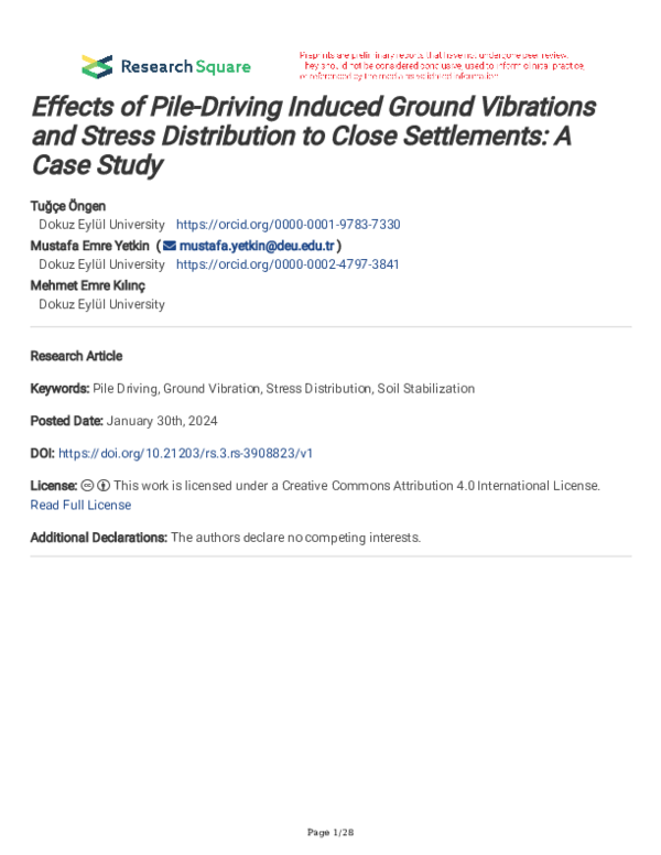 (PDF) Effects of Pile-Driving Induced Ground Vibrations and Stress ...