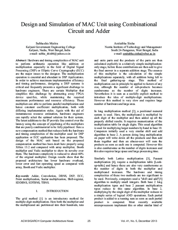 (PDF) Design and simulation of MAC unit using combinational circuit and ...
