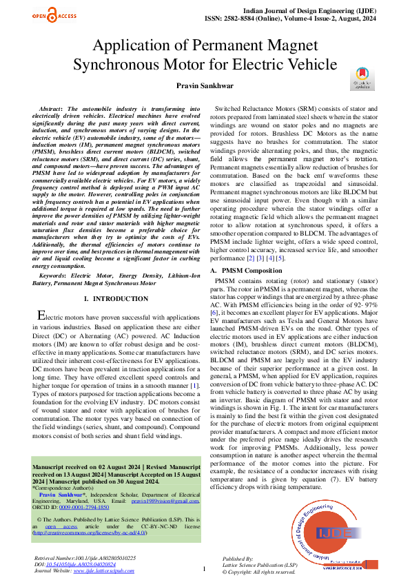 (PDF) Application of Permanent Magnet Synchronous Motor for Electric ...
