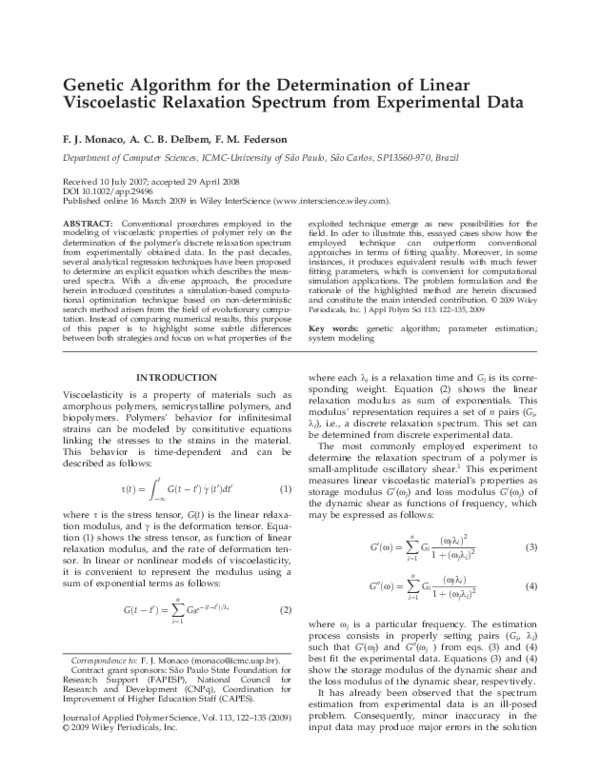 (PDF) Genetic algorithm for the determination of linear viscoelastic relaxation spectrum from ...