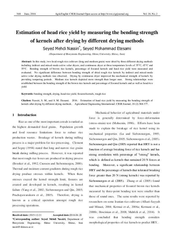 (PDF) Estimation of head rice yield by measuring the bending strength ...