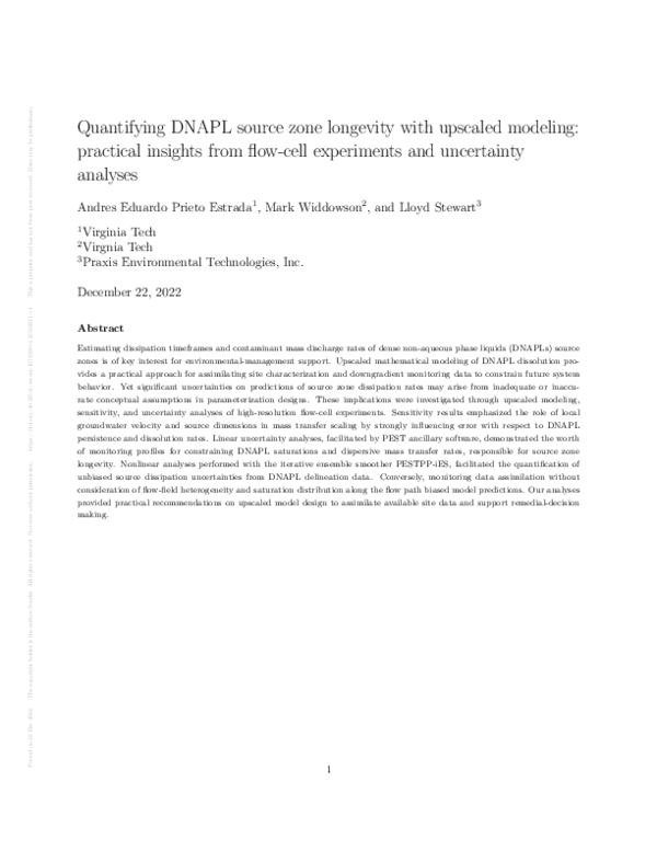 (PDF) Quantifying DNAPL source zone longevity with upscaled modeling ...