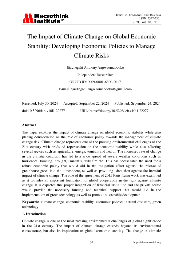(PDF) The Impact of Climate Change on Global Economic Stability ...