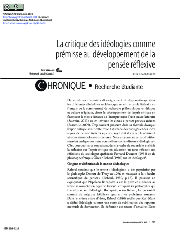 (PDF) La critique des idéologies comme prémisse au développement de la ...
