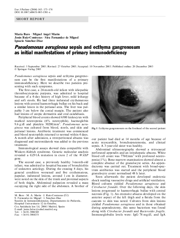 (PDF) Pseudomonas aeruginosa sepsis and ecthyma gangrenosum as initial ...