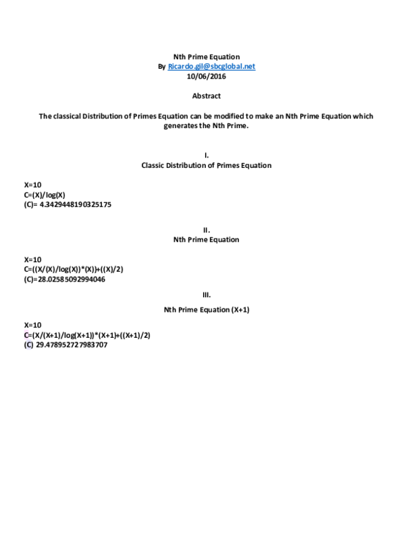 (PDF) Nth Prime Equation