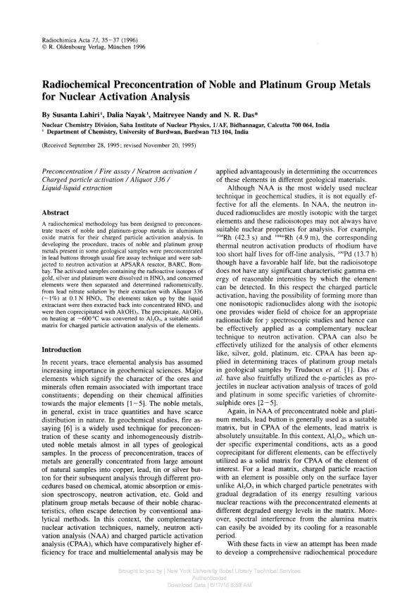 (PDF) Radiochemical Preconcentration of Noble and Platinum Group Metals ...