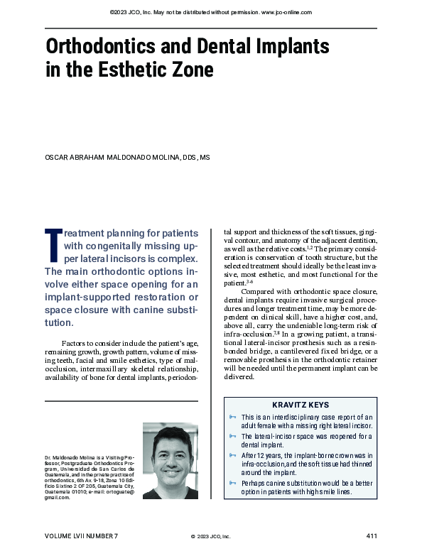 (PDF) ORTHODONTICS AND DENTAL IMPLANTS IN THE ESTHETIC ZONE
