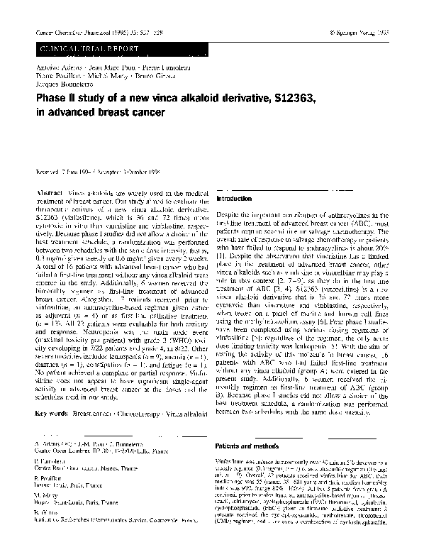 (PDF) Phase II study of a new vinca alkaloid derivative, S12363, in ...