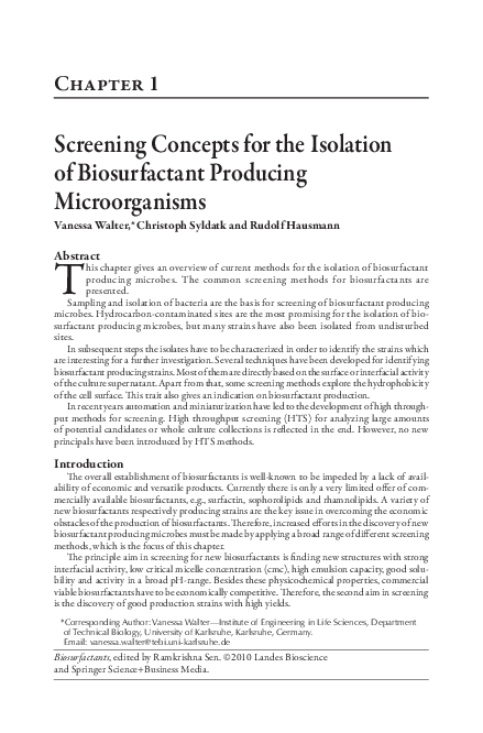 Pdf Screening Concepts For The Isolation Of Biosurfactant Producing