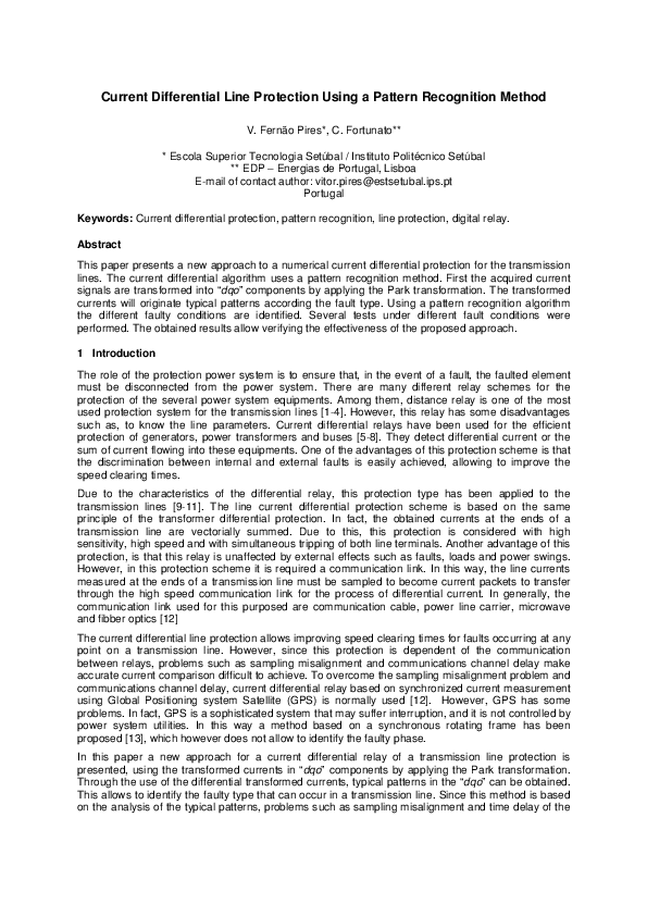 (PDF) Current differential line protection using a pattern recognition ...