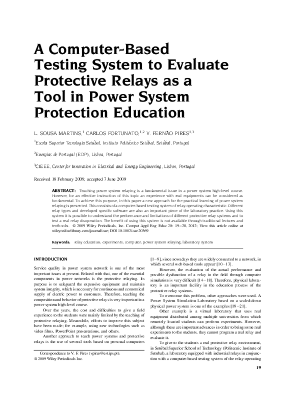 (PDF) A computer-based testing system to evaluate protective relays as ...