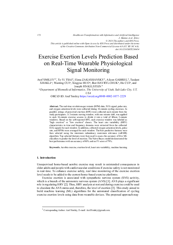 (PDF) Exercise Exertion Levels Prediction Based on Real-Time Wearable ...