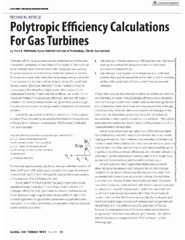 (PDF) Polytropic Efficiency Calculations For Gas Turbines