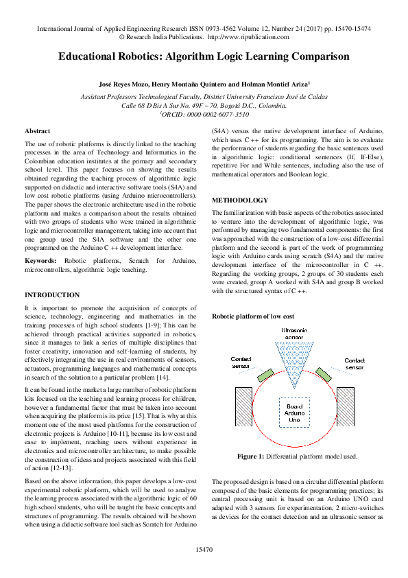 (PDF) Educational Robotics : Algorithm Logic Learning Comparison