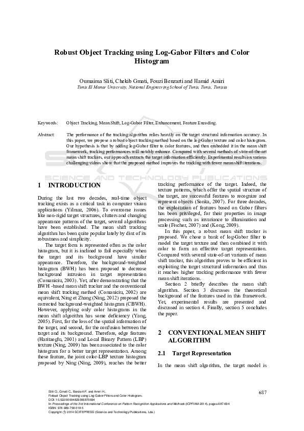 (PDF) Robust Object Tracking using Log-Gabor Filters and Color Histogram | Hamid Amiri ...