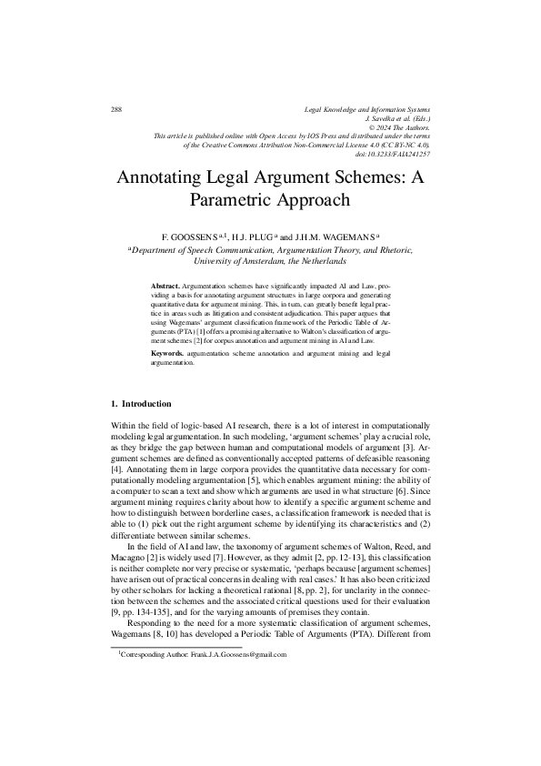 (PDF) Annotating legal argument schemes: A parametric approach