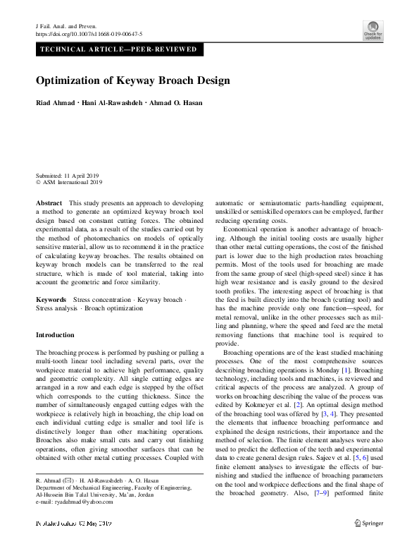 (PDF) Optimization of Keyway Broach Design
