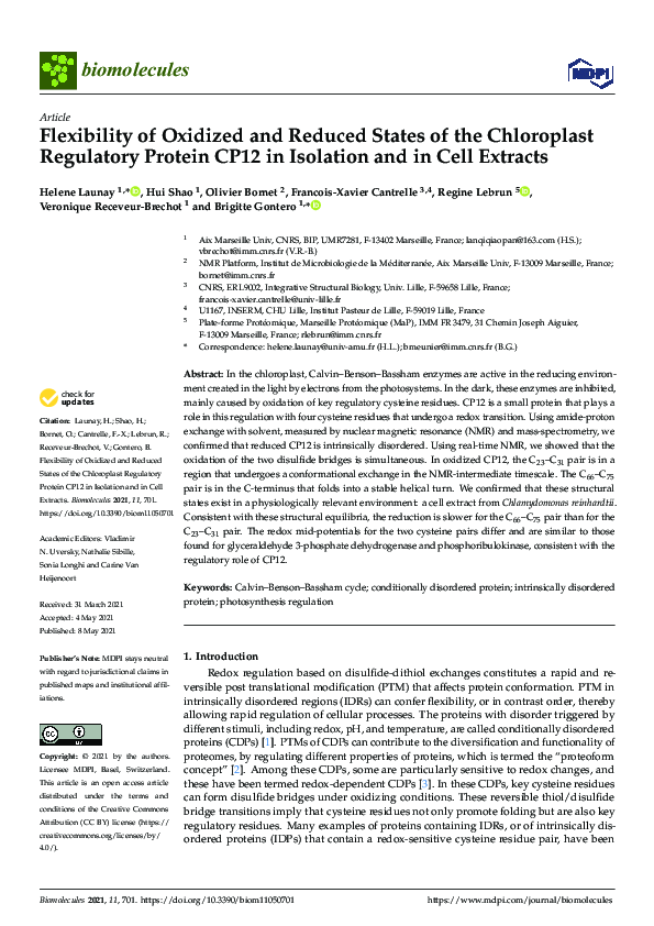 (PDF) In-Situ Flexibility of Both Redox-States of the Chloroplast ...