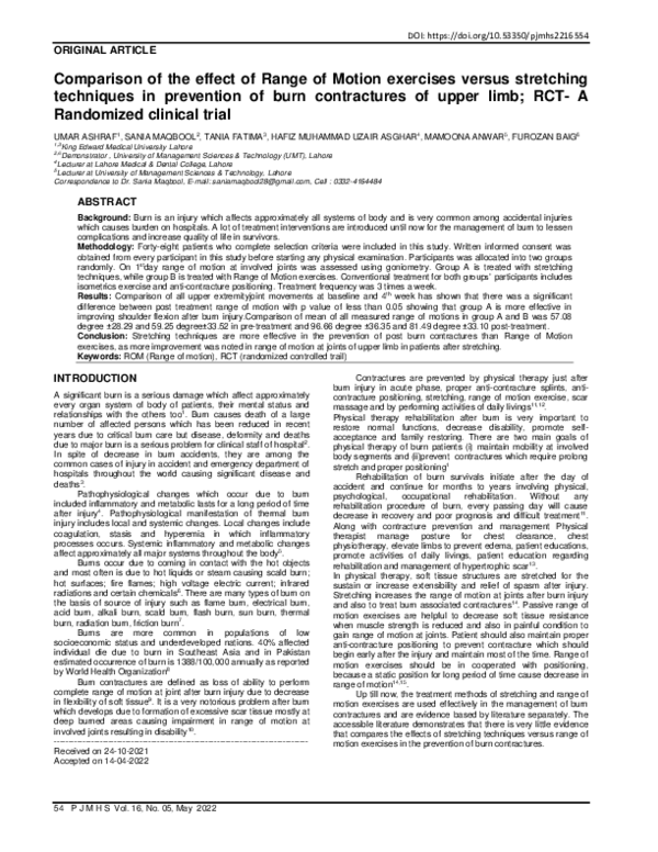 (PDF) Comparison of the effect of Range of Motion exercises versus ...