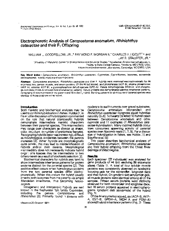 (PDF) Electrophoretic analysis of Campostoma anomalum, Rhinichthys ...