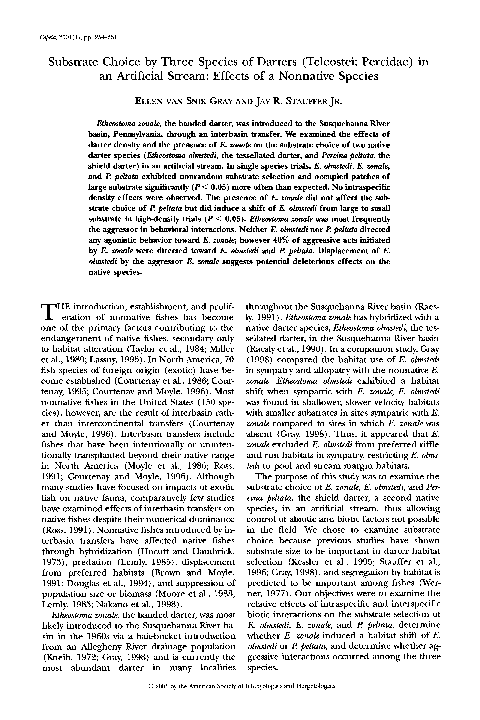 (PDF) Substrate Choice by Three Species of Darters (Teleostei: Percidae ...