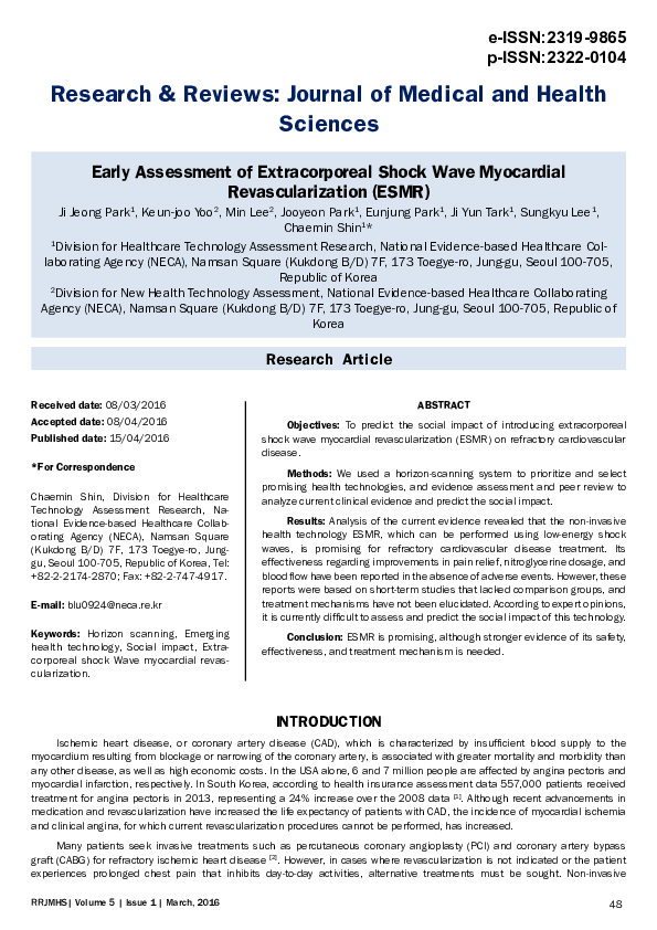 (PDF) Early Assessment of Extracorporeal Shock Wave Myocardial ...