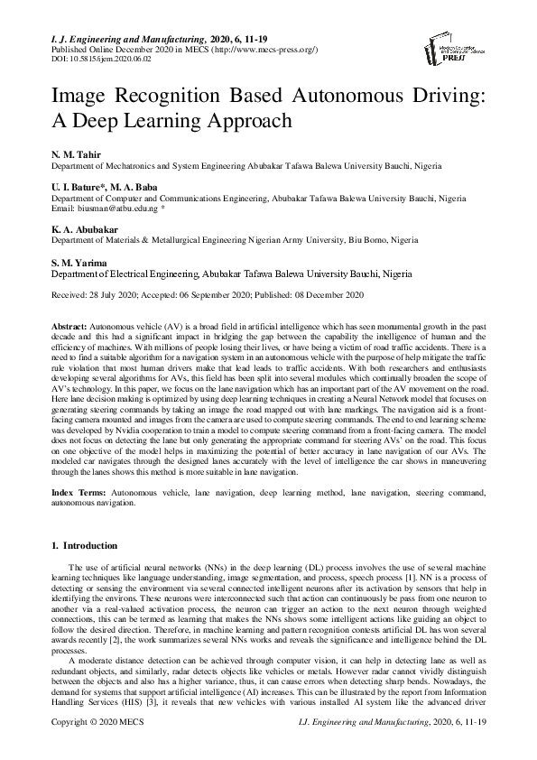 (PDF) Image Recognition Based Autonomous Driving: A Deep Learning Approach