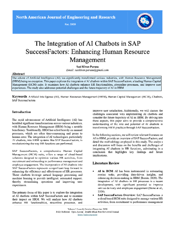 (PDF) View of The Integration of AI Chatbots in SAP SuccessFactors