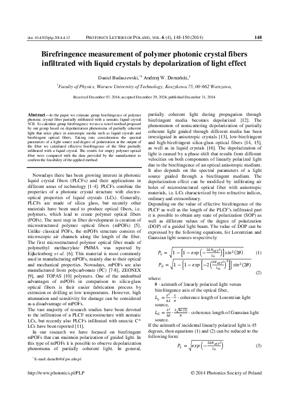 (PDF) Birefringence measurement of polymer photonic crystal fibers ...