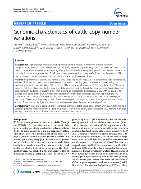 (PDF) Genomic characteristics of cattle copy number variations