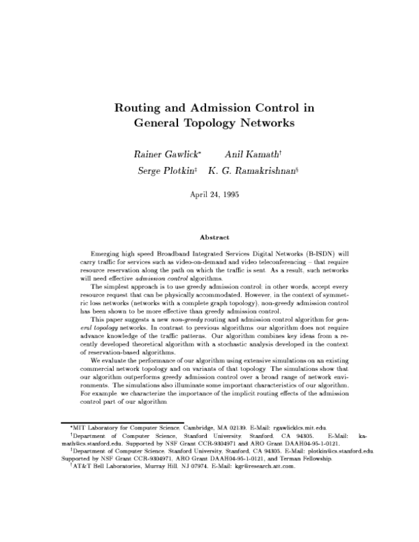 (PDF) Routing and Admission Control in General Topology Networks with Poisson Arrivals