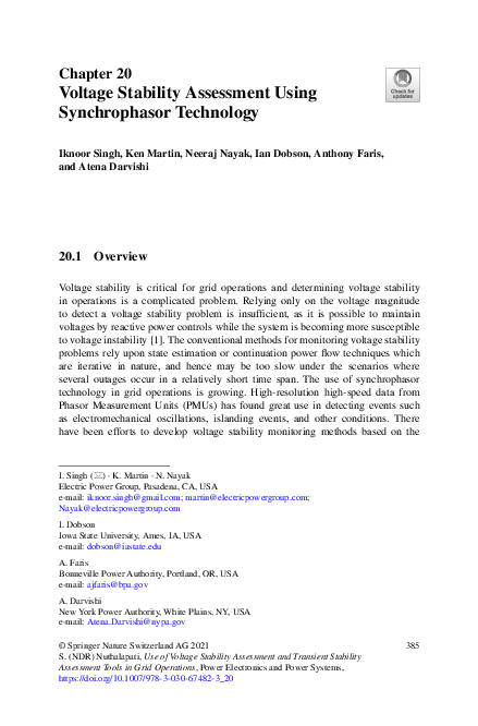 (PDF) Voltage Stability Assessment Using Synchrophasor Technology
