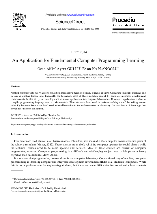 (PDF) An Application for Fundamental Computer Programming Learning | Ozan Akı - Academia.edu