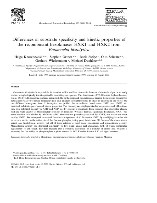 Pdf Differences In Substrate Specificity And Kinetic Properties Of