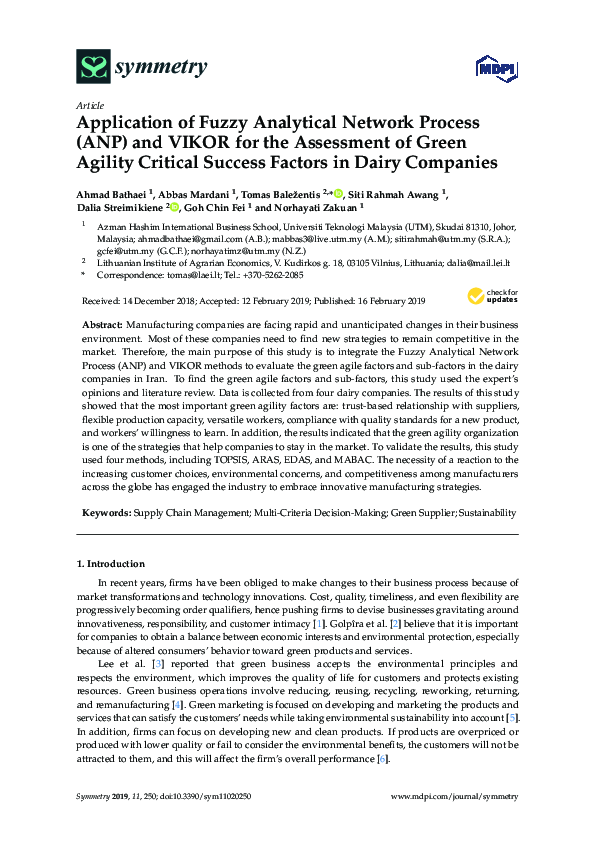 Pdf Application Of Fuzzy Analytical Network Process Anp And Vikor