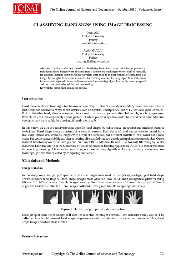 (PDF) Classifying Hand Signs Using Image Processing