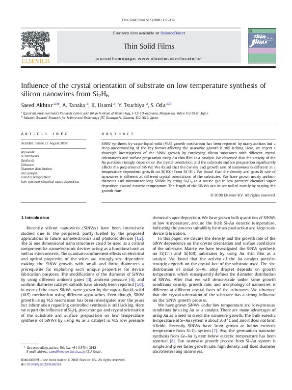 (PDF) Influence of the crystal orientation of substrate on low ...