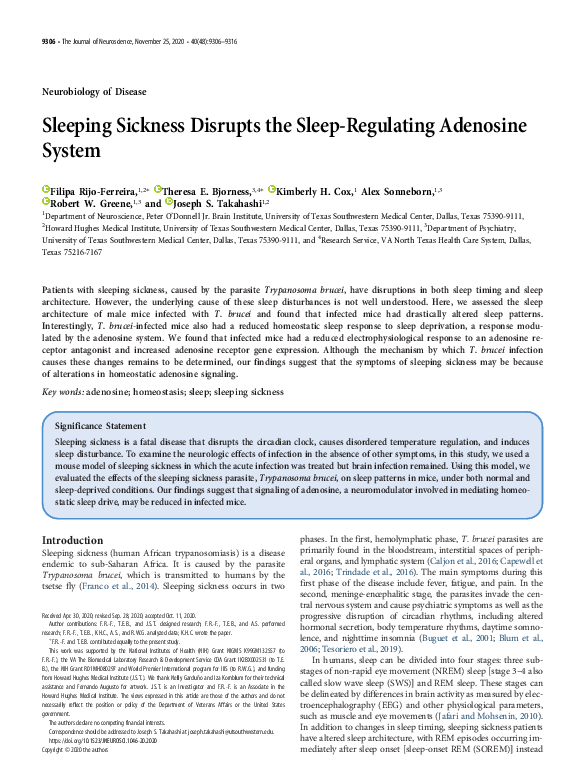 (PDF) Sleeping Sickness Disrupts the Sleep-Regulating Adenosine System